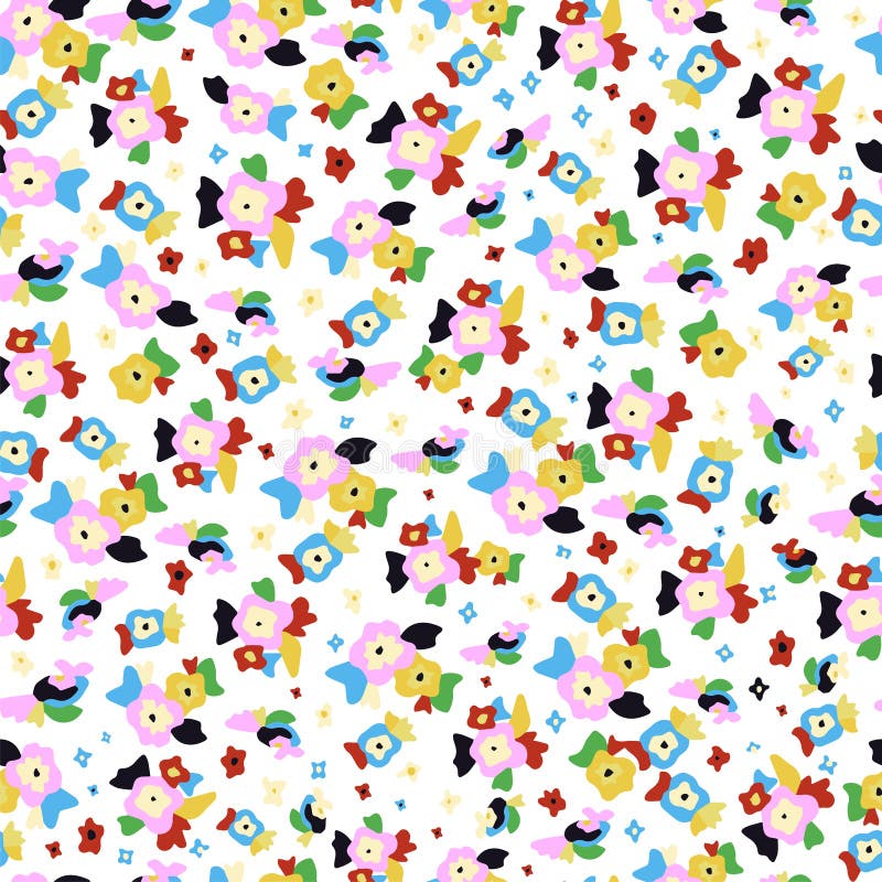 Cute Ditsy Flower Illustration Seamless Repeat Pattern Stock Vector ...