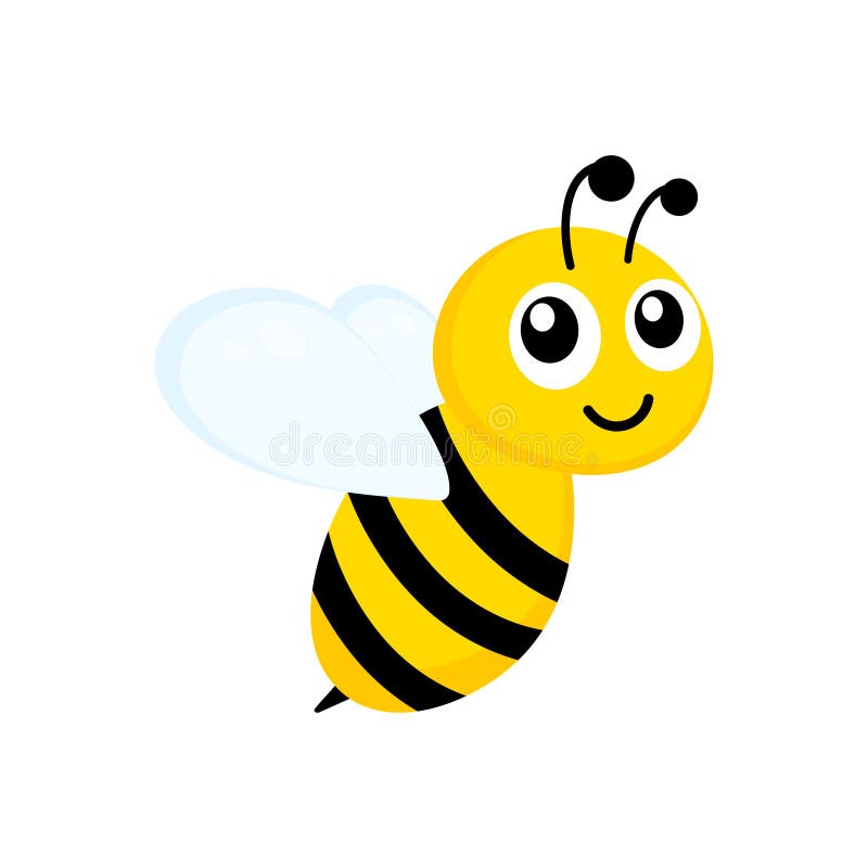 Cute Yellow Bee. Happy Bee Character with Kind Eyes Stock Illustration ...