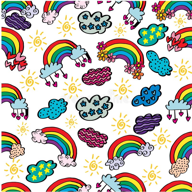 Rainbow Seamless Pattern. Unique Hand Drawn Rainbow Texture Stock ...