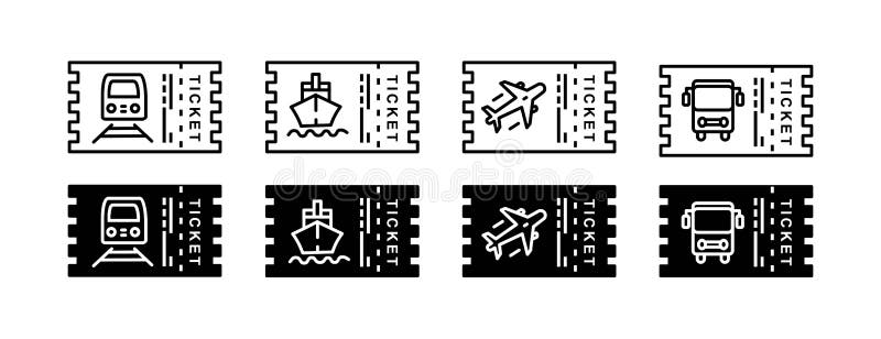 Vector Icon Set Transportation Ticket Stock Vector - Illustration of ...