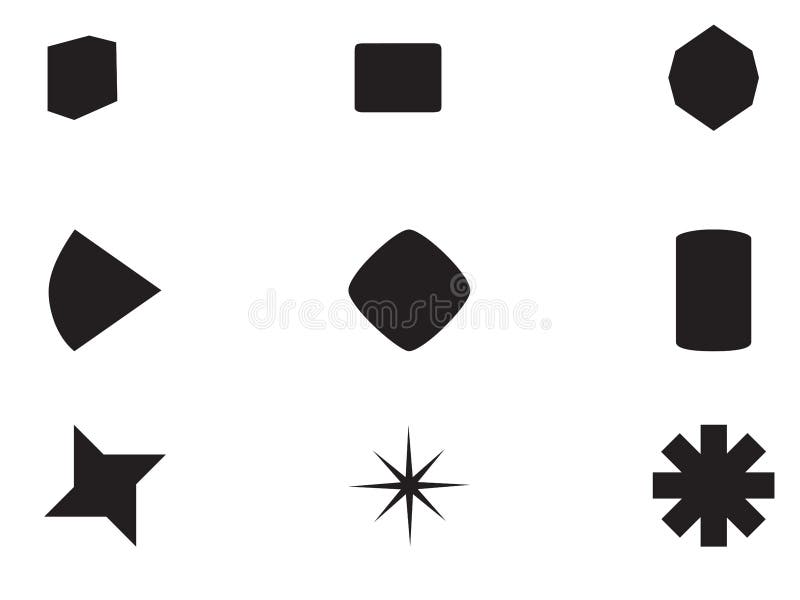 Geometric Shapes Black Silhouette Icon Set. Outline Cartoon Abstract ...