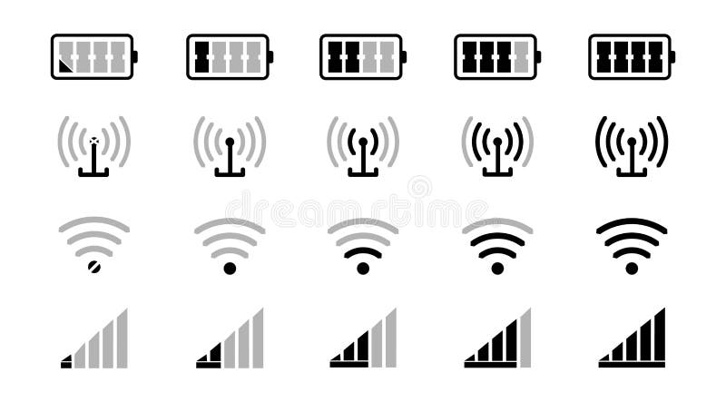 Smartphone Battery Charge Level, Wifi Signal Strength Icon and Network ...