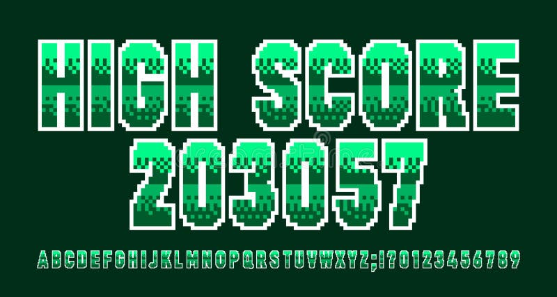 High Score Alphabet Font. Pixel Letters and Numbers Stock Vector ...