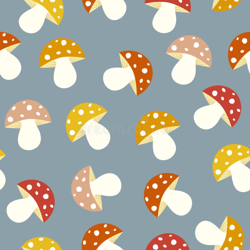 Cute Mushrooms Seamless Pattern. Stock Vector - Illustration of orange ...