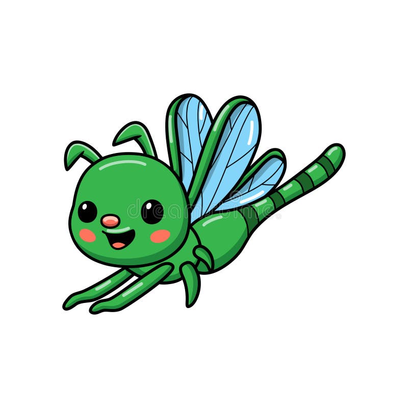 Cute Little Green Dragonfly Cartoon Stock Vector - Illustration of ...