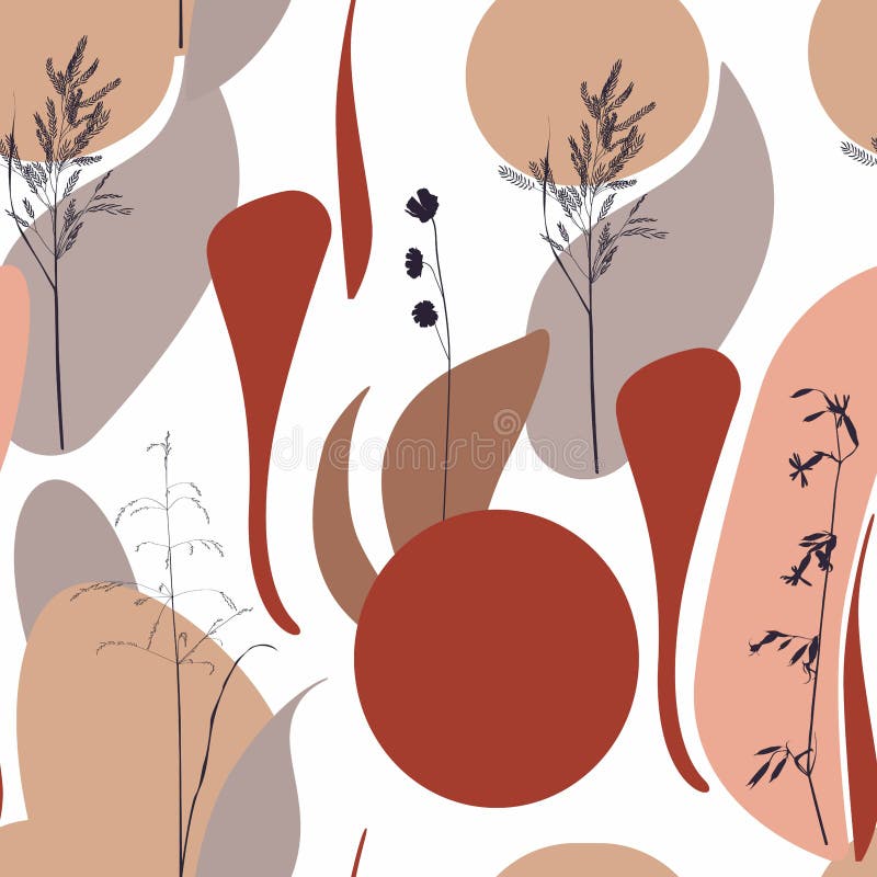 Line Exotic Abstract Herbs Illustration Pattern. Contemporary Floral ...