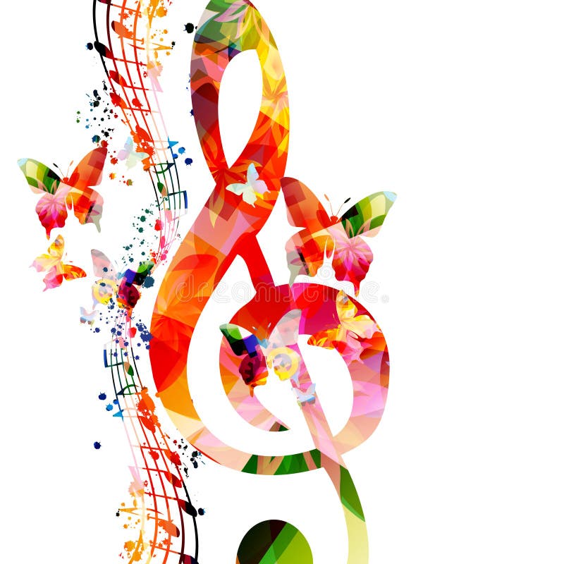 Colorful Musical Promotional Poster with Musical Notes, Staff and G ...