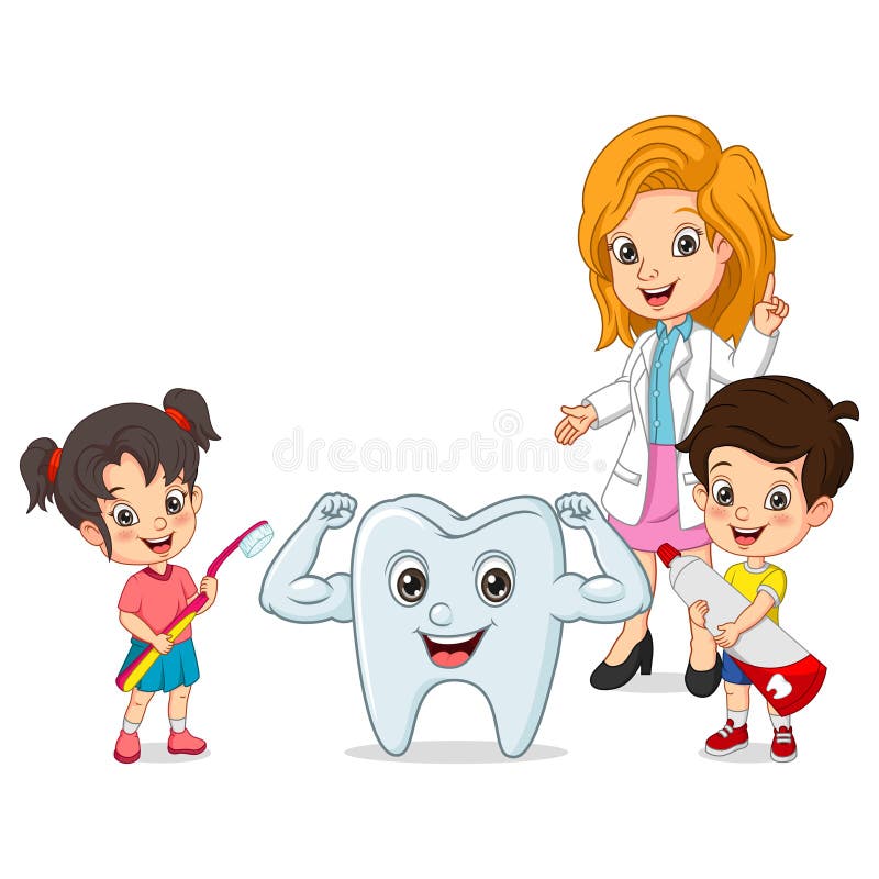 Cartoon Little Children with Dentist and Strong Tooth Stock Vector ...