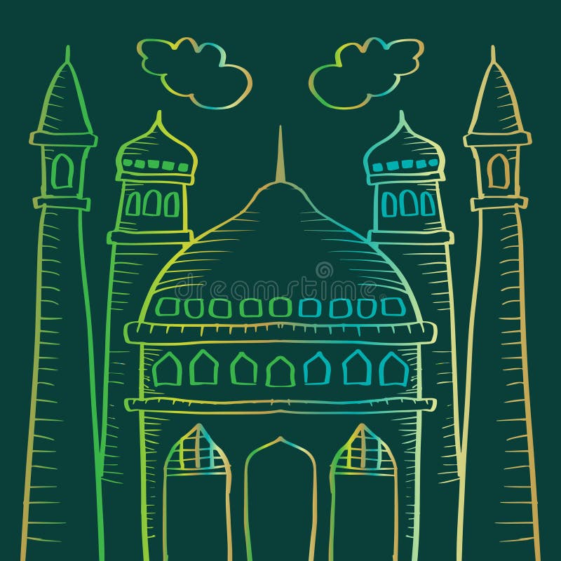 Mosque, Doodle Hand Drawing Illustration Stock Vector - Illustration of ...