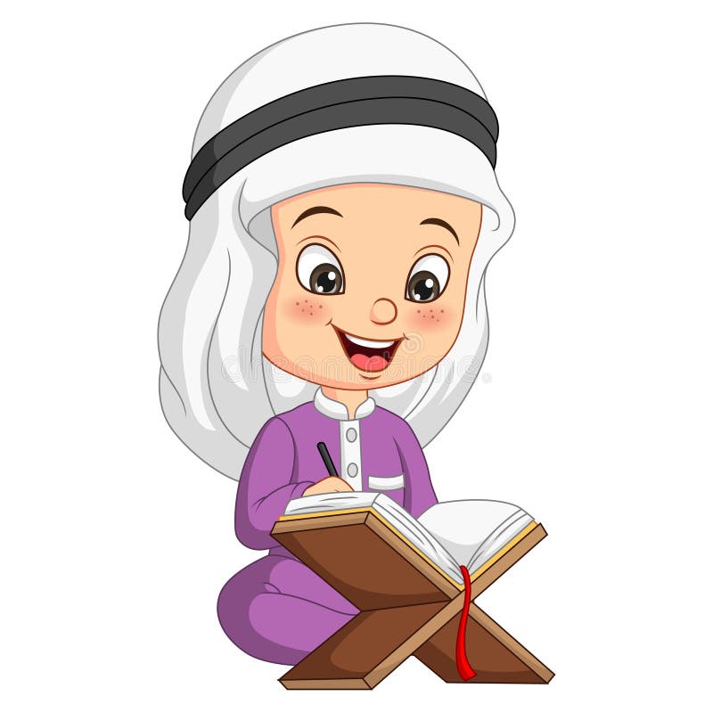 Cartoon Muslim Boy Reading Quran Stock Vector - Illustration of male ...