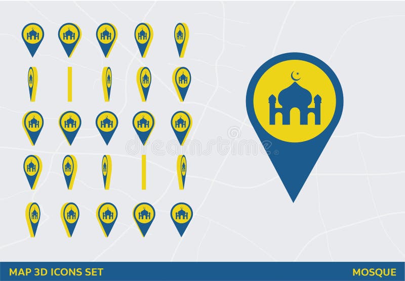 Maps 3D Icon Set Rotation Mosque Sign Vector Illustration Stock Vector ...