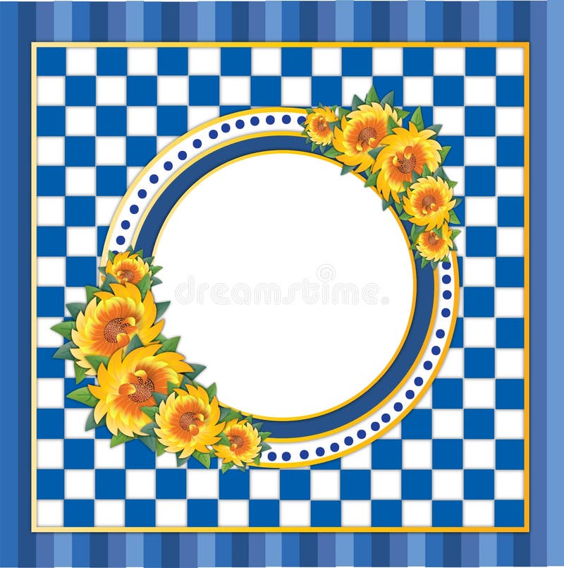 Blue and White Checkered Pattern Background with Sunflowers Stock ...