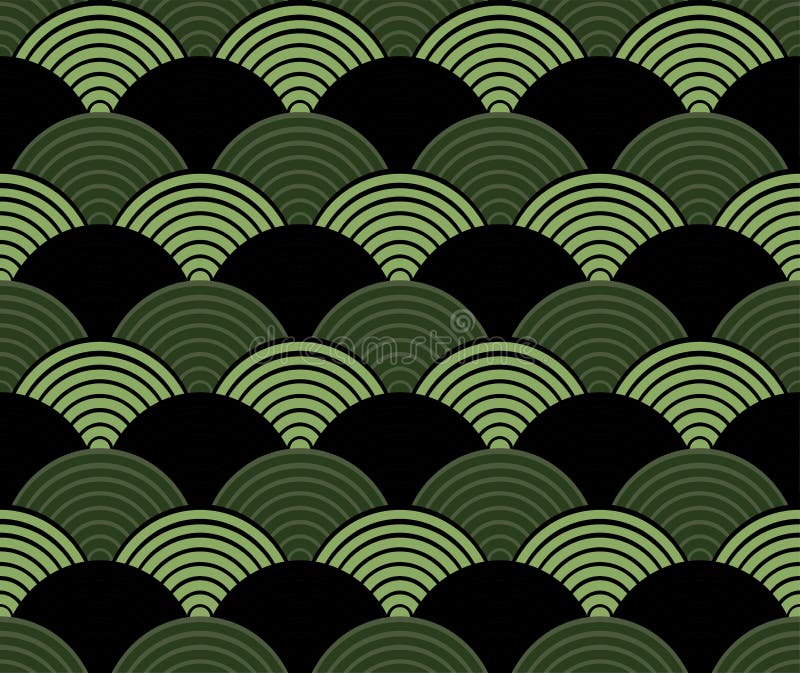 Green and Black Seigaiha Japanese Wave Pattern. Stock Vector ...