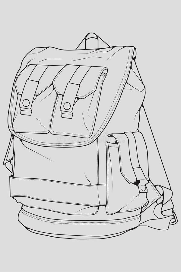 Sketch of a Rucksack. Backpack Isolated on White Background. Vector ...