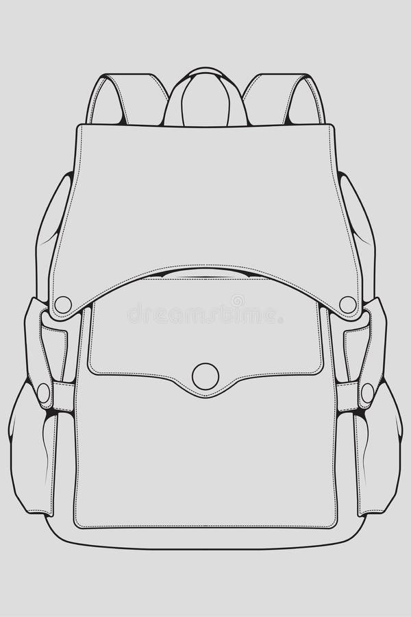 Sketch of a Rucksack. Backpack Isolated on White Background. Vector ...