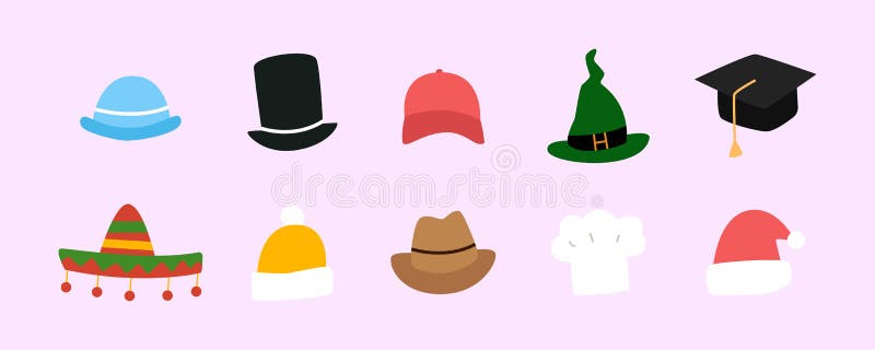 Cute Hat Illustration Design. Set of Head Wear Cartoon Stock Vector ...