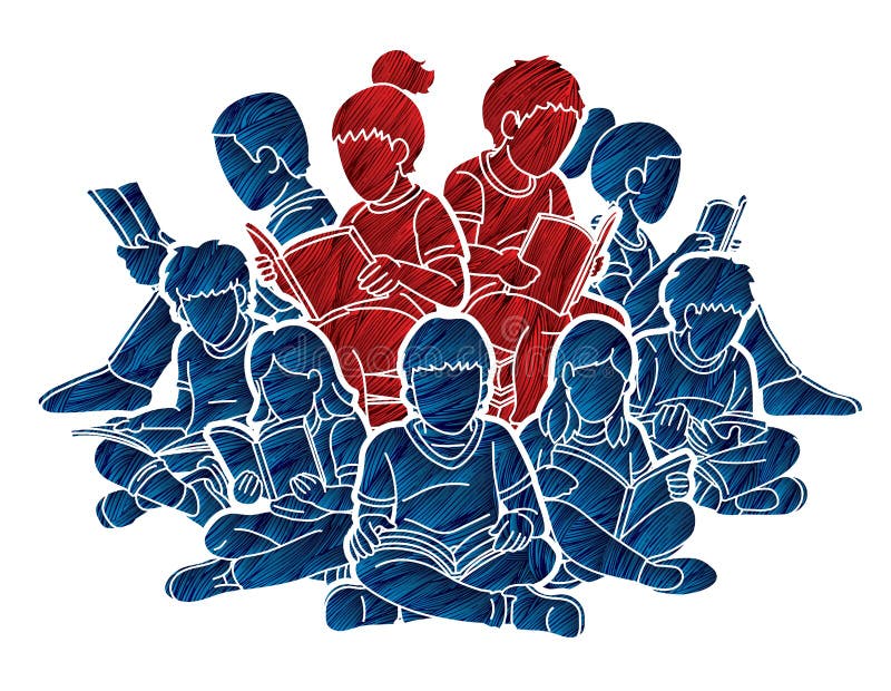 Group of Children Reading Books Cartoon Graphic Vector Stock Vector ...