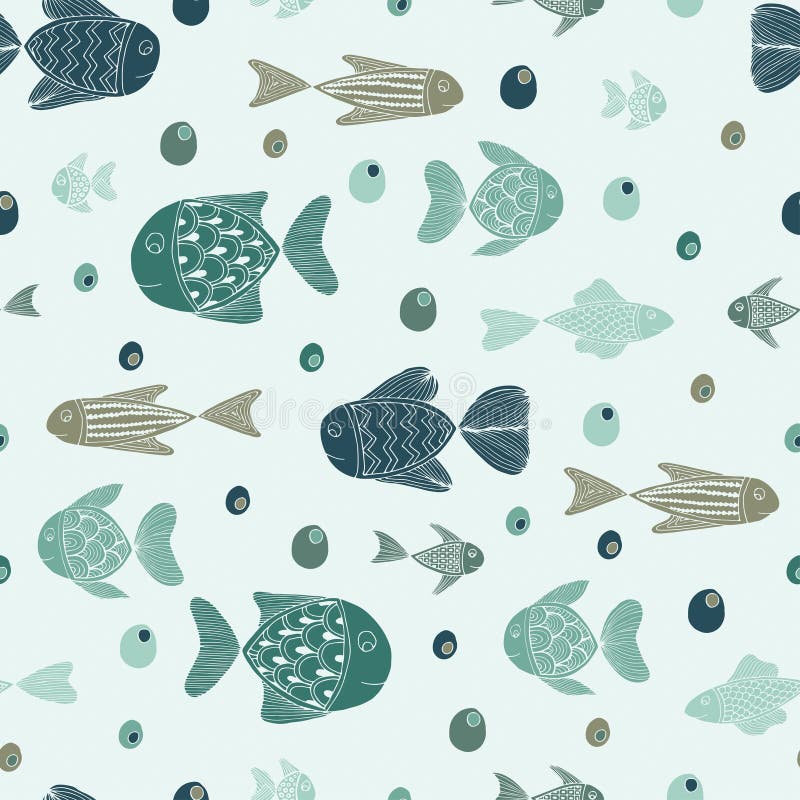 Classic Fish Illustration Collection Seamless Patterns Stock Image ...