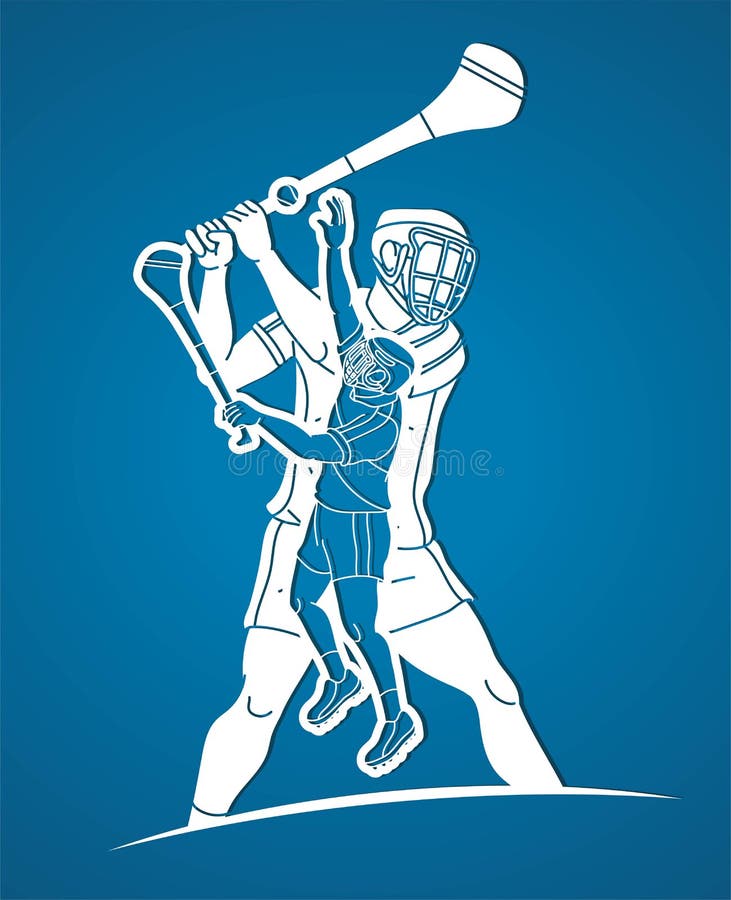 Group of Hurling Sport Players Action. Irish Hurley Sport Cartoon ...