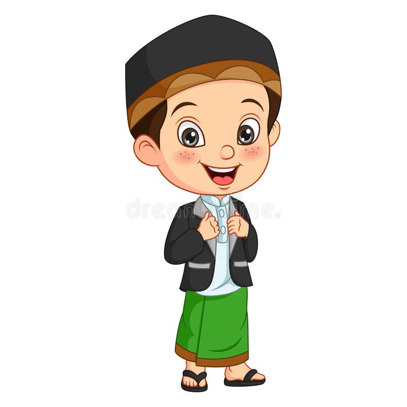 Happy Muslim Boy Cartoon Standing Stock Vector - Illustration of ...