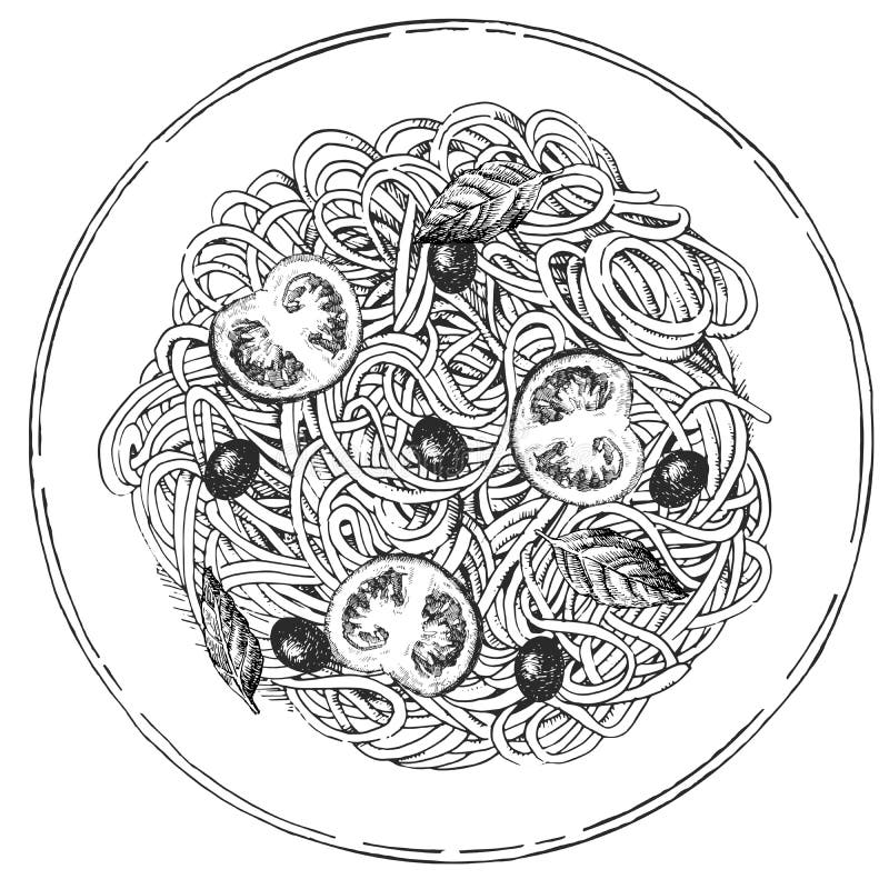 Traditional Italian Dishes. Hand-drawn Illustration of Pasta. Stock ...