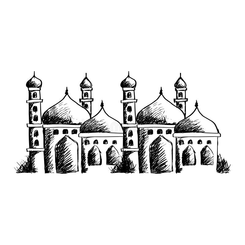 Beautiful Mosque Sketch Drawing Illustration Stock Illustration ...