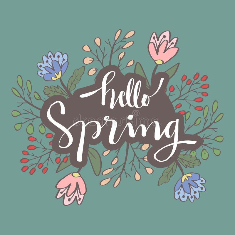 Hello Spring Card with Floral Decoration. Stock Illustration ...