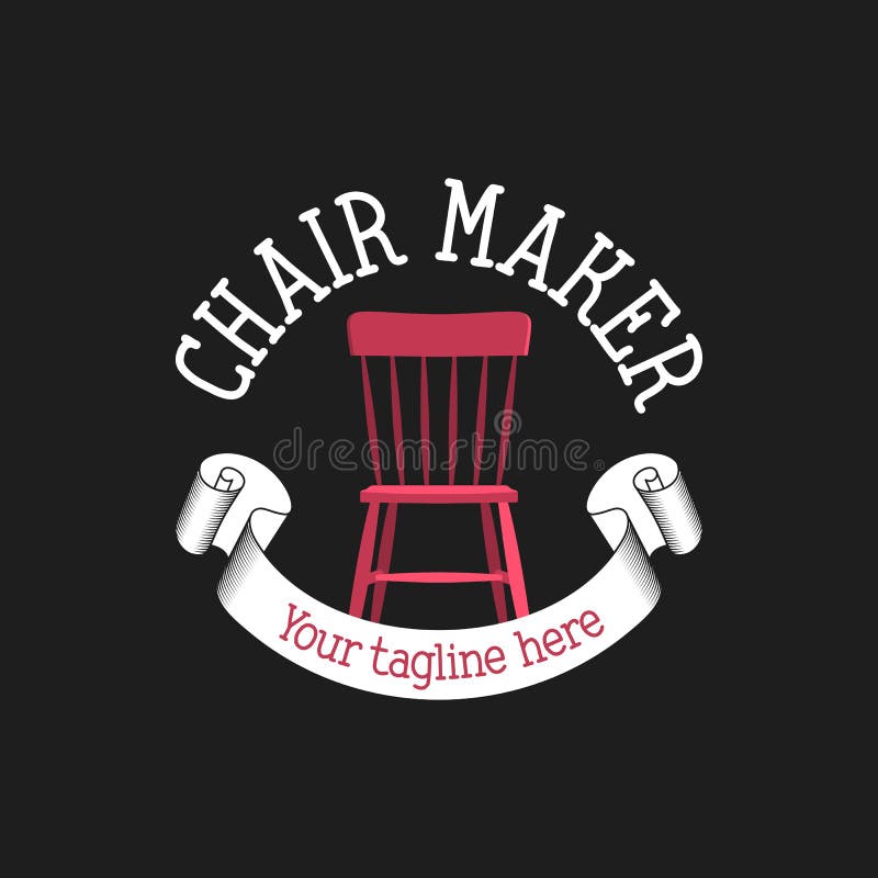 Chair Maker Logo Template. Emblem with a Chair and a Ribbon on Black ...