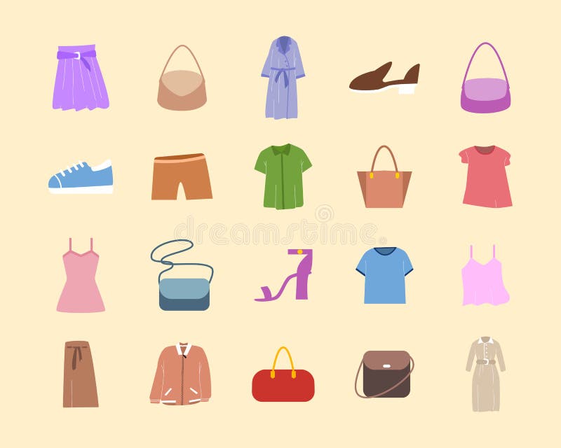 Colored Woman Clothes Icon Design. Fashion in Cartoon Hand Drawn ...