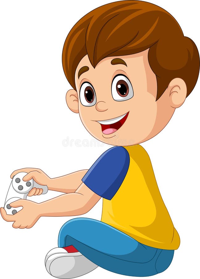 Cartoon Little Boy Playing Video Game Stock Vector - Illustration of ...