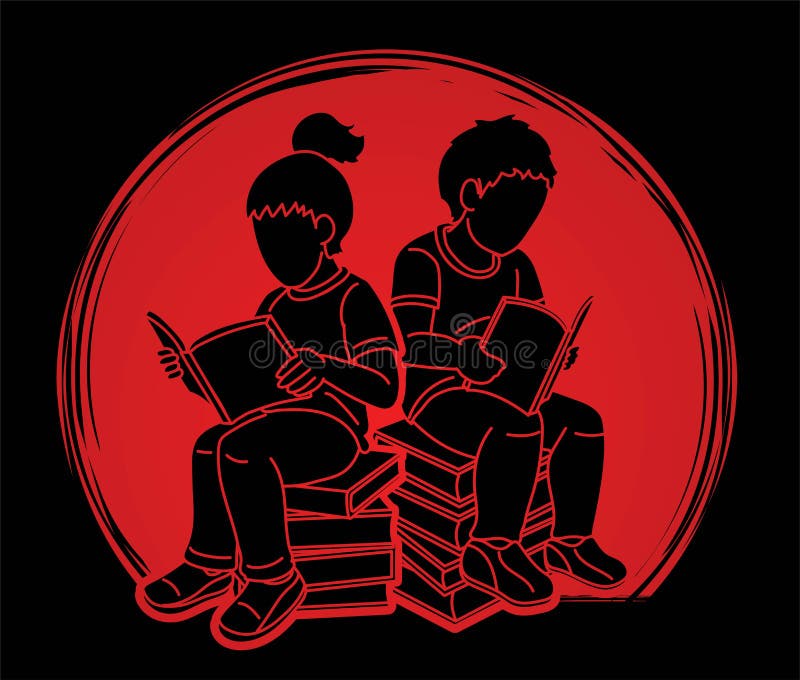 Group of Children Reading Books Cartoon Graphic Vector Stock Vector ...