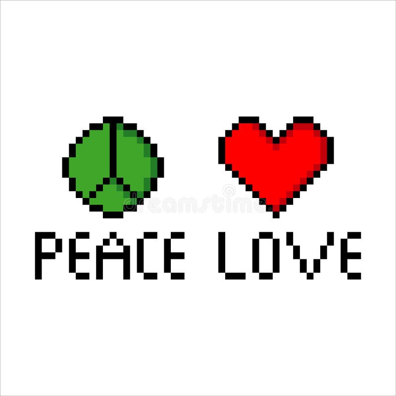 Peace Love Symbol in Pixel Art. Stock Vector - Illustration of happy ...