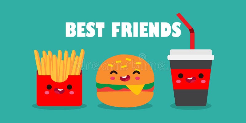 Vector Illustration of Cute Cartoon Happy Hamburger, French Fries, Cola ...