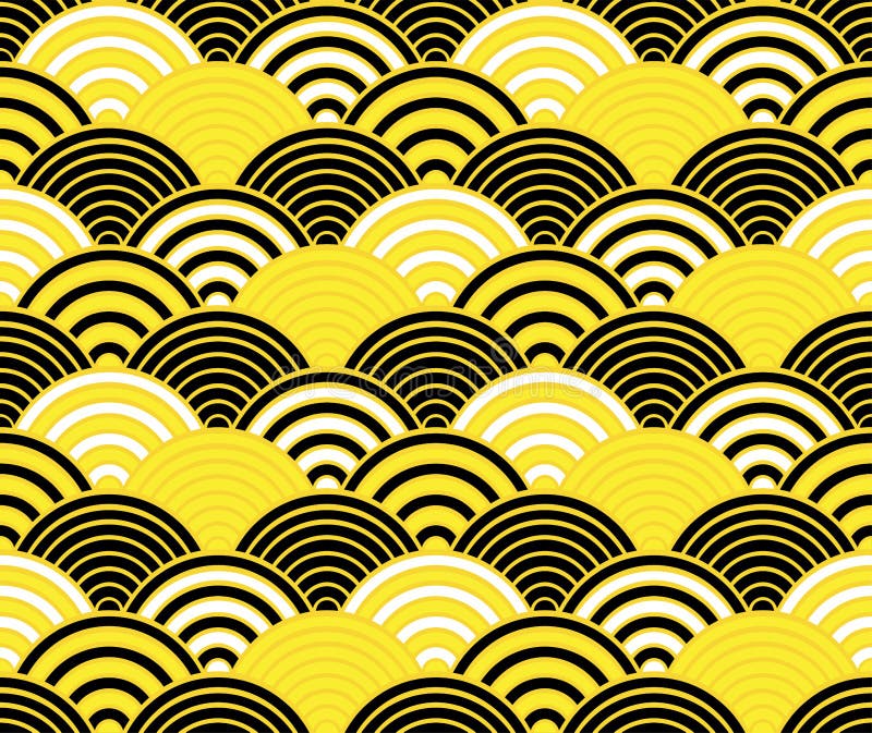 Yellow and Black Seigaiha Japanese Decorative Pattern. Stock Vector ...