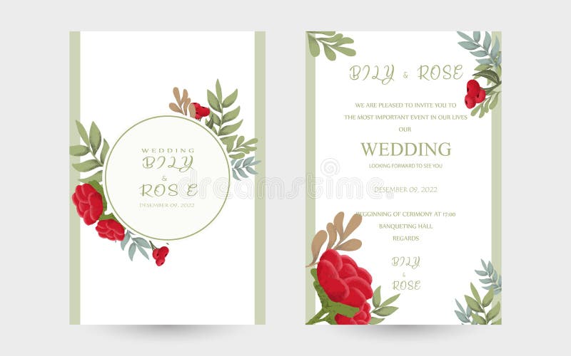 PrintFloral Wedding Invitation Template Set with Red Roses Flower ...