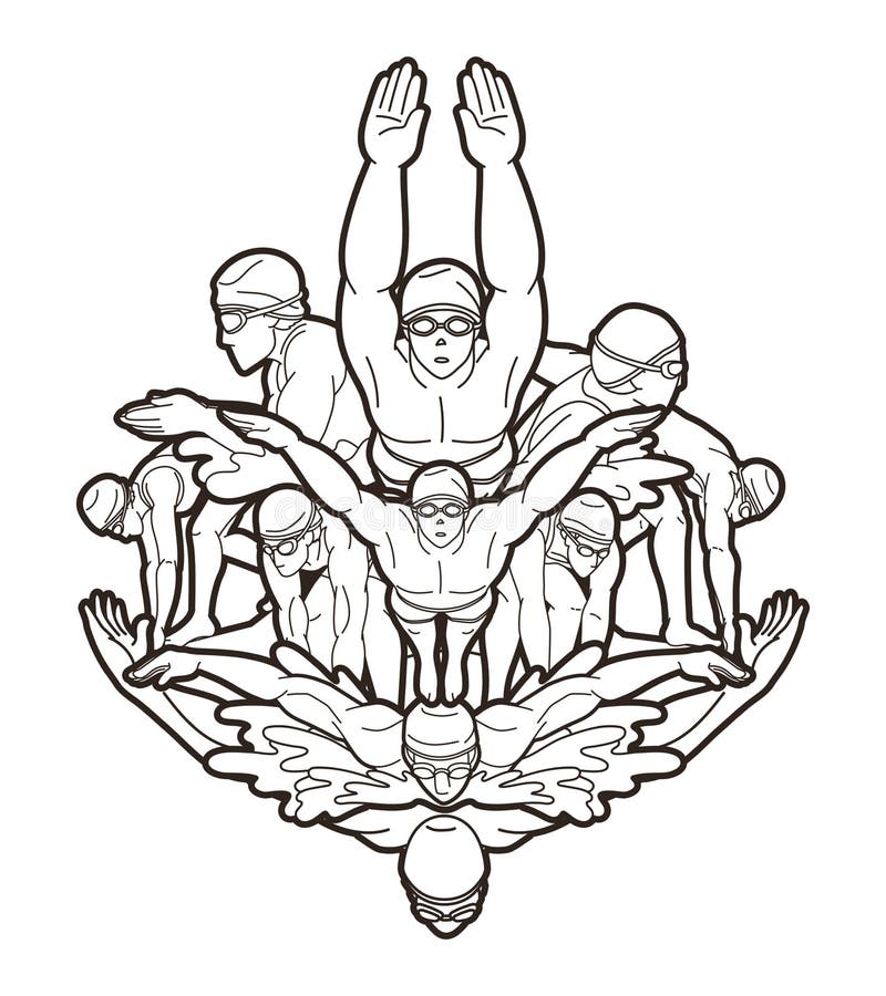 Group of People Swimming Action Swimmer Cartoon Sport Graphic Vector ...