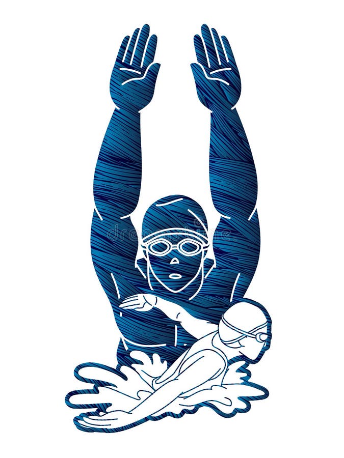 Group of People Swimming Action Swimmer Cartoon Sport Graphic Vector ...