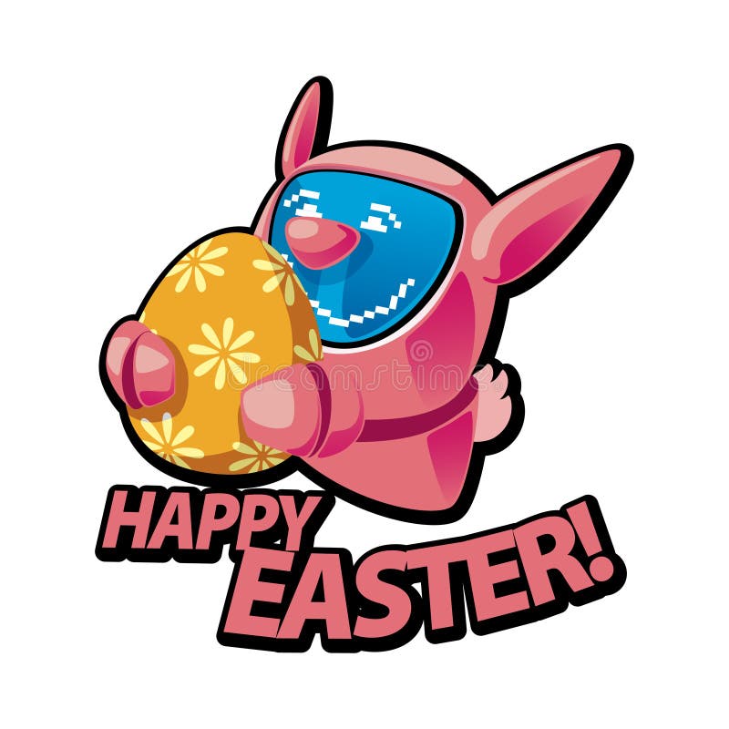Funny Easter Robot Bunny with Easter Egg Stock Vector - Illustration of ...