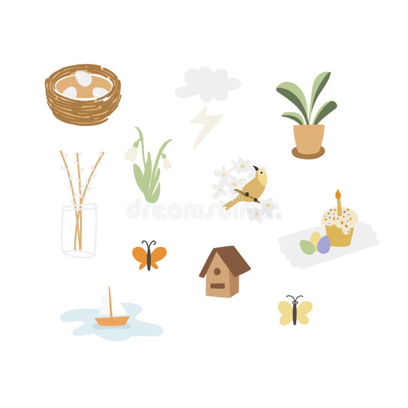 Cute Collection of Spring Elements. Stock Vector - Illustration of ...