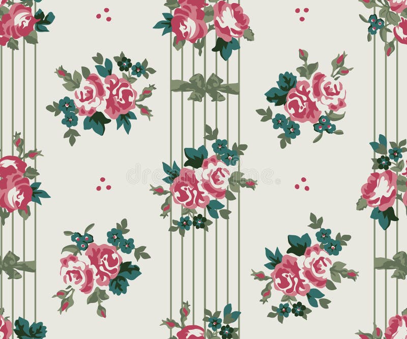 Rose Flora Print on Pin Stripe Spring Summer Decorative Prints Stock ...