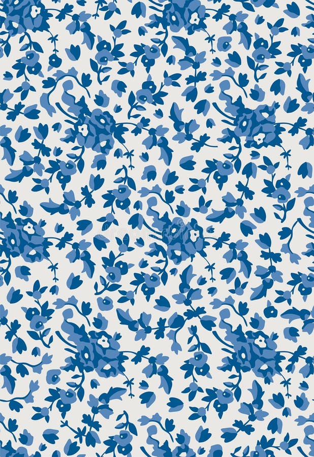 Blue Tonal Monochrome Color Floral Print Stock Vector - Illustration of ...