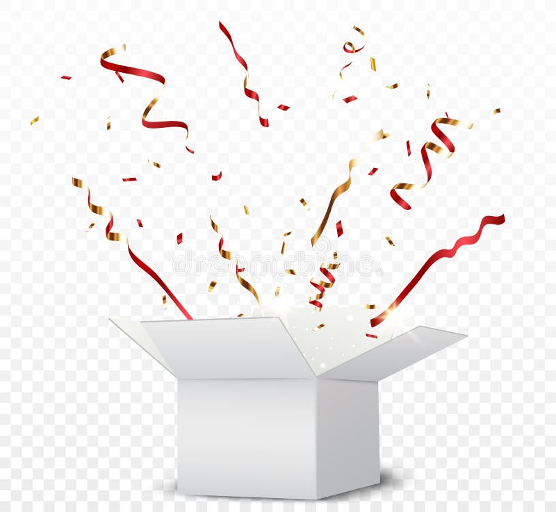 Open Box with Gold Confetti , Isolated on Transparent Background Stock ...
