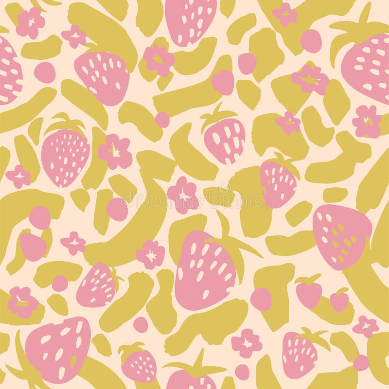 Vector Hand-drawn Strawberry Doodle Illustration Seamless Repeat ...