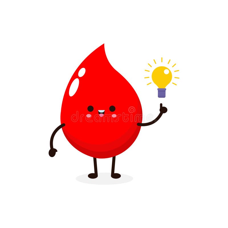 Funny Cartoon Cute Happy Smiling Blood Drop Have Idea and Lightbulb ...