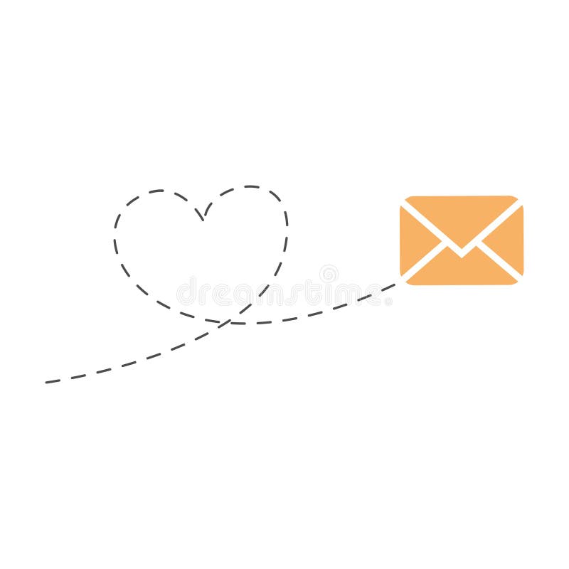 Envelope with Line Dotted Route in Heart Shape. Flying Mail Symbol ...