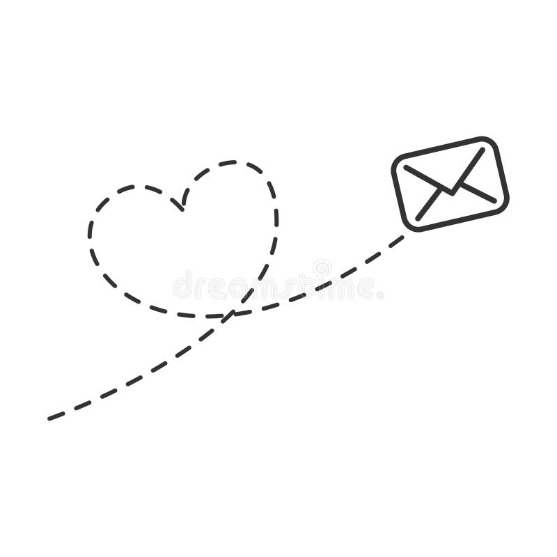 Envelope with Line Dotted Route in Heart Shape. Flying Mail Symbol ...
