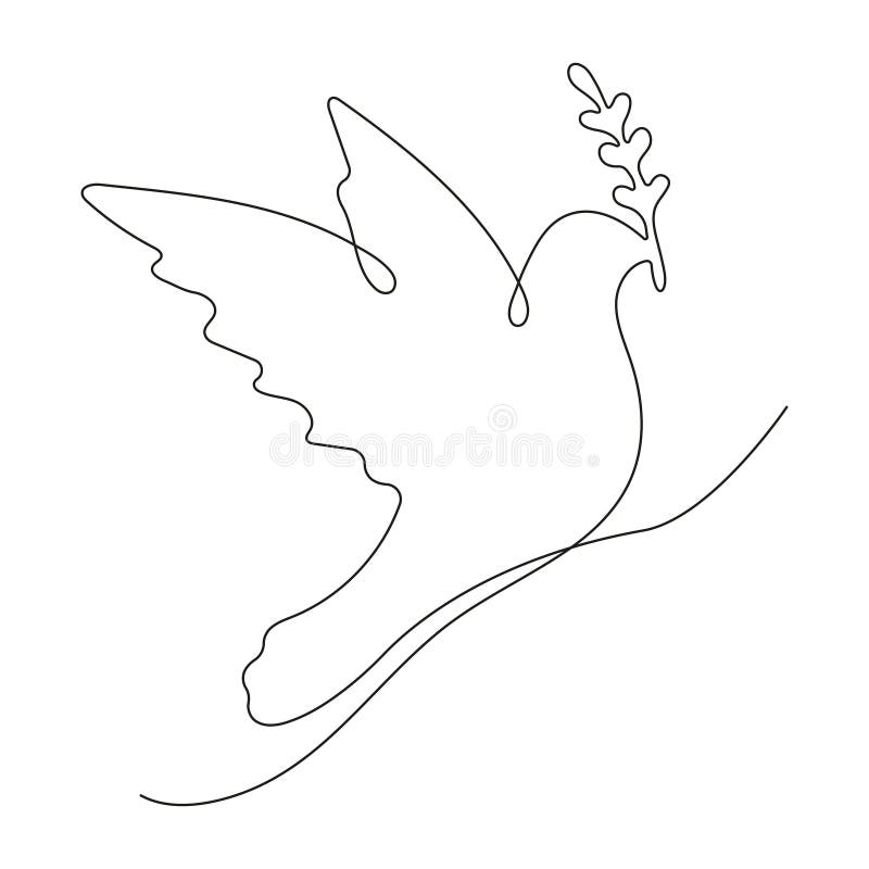 Dove Continuous One Line Drawing. Flying Linear Bird with Brunch Stock ...