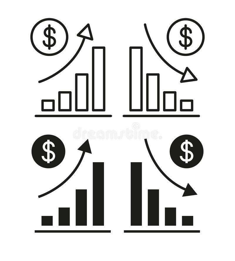 Finance Increase and Decrease Chart Outline and Solid Icon Vector Stock ...