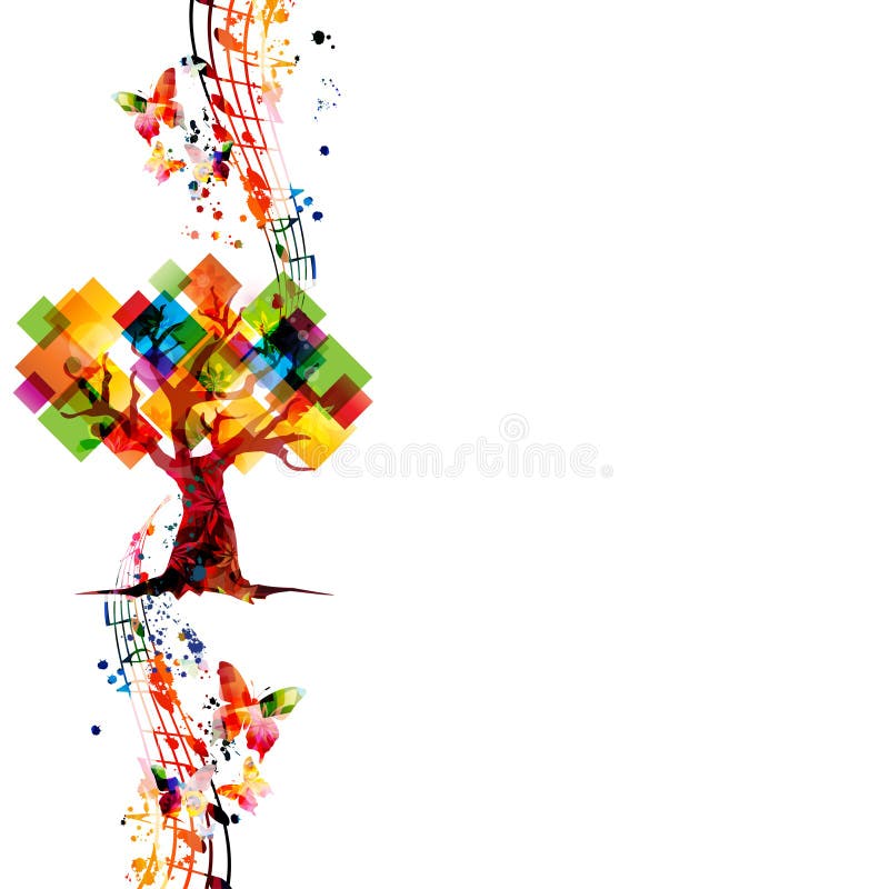 Relaxing Music Concept with Tree and Musical Notes Isolated Vector ...