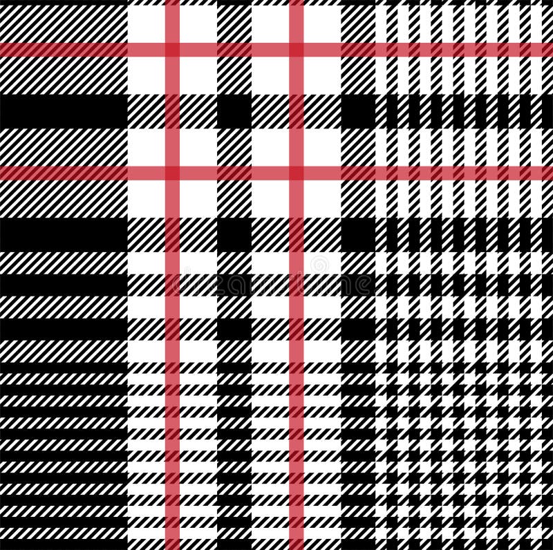Red, Black and White Glen Check Plaid Pattern Fabric Swatch Stock ...